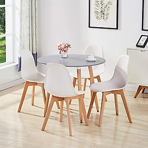 NIERN Round Dining Table with Beech Wood Legs, Modern Wooden Kitchen Table for Dining Room Kitchen (Grey)
