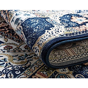 Unique Loom Narenj Collection Classic Traditional Medallion Textured Design Area Rug, 5 x 8 ft, Navy Blue/Tan