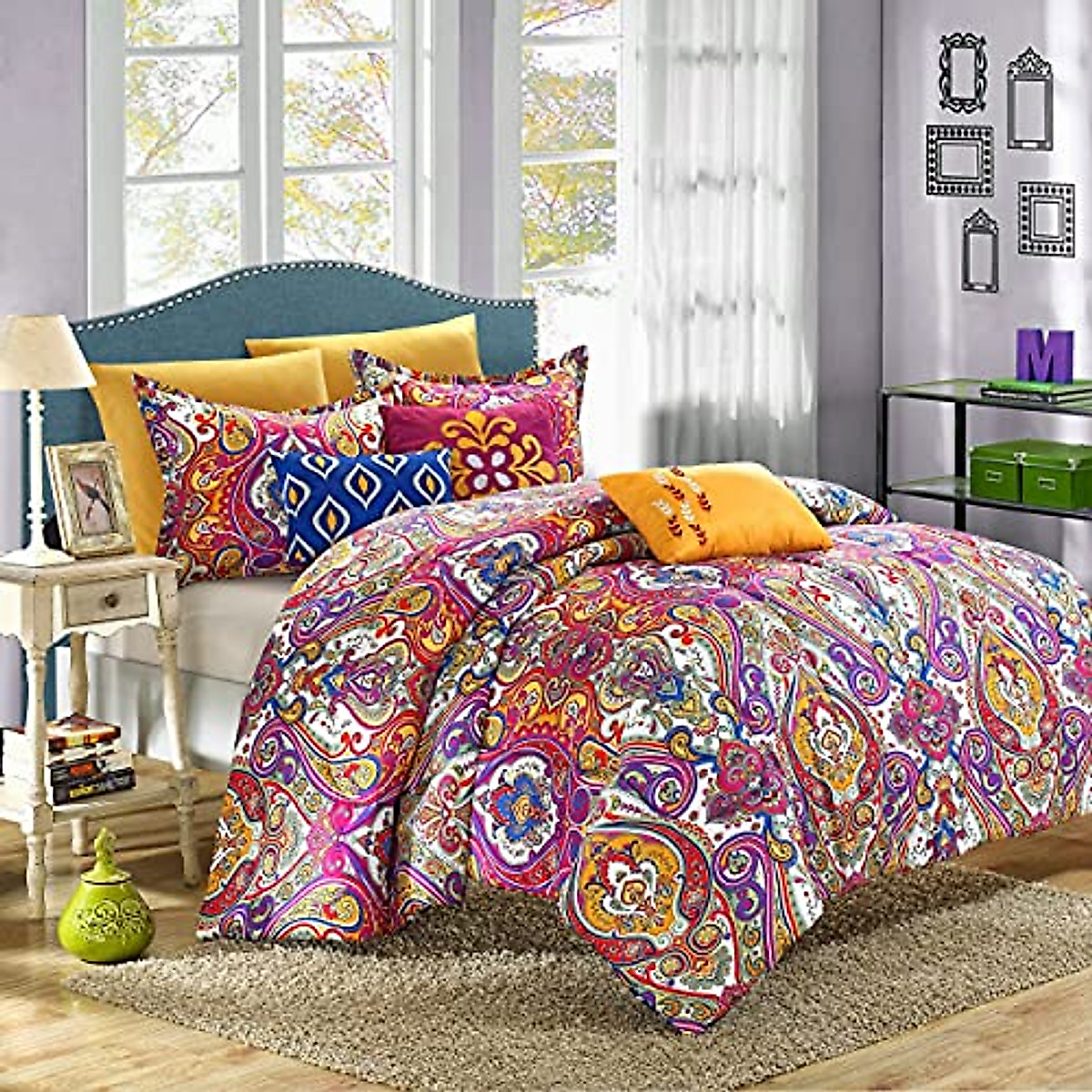 Chic Home Mumbai 8 Piece Reversible Comforter Set/Printed Luxury Bed in a Bag, Queen