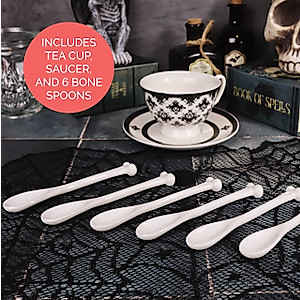Gothic Kitchen Gift Set - 1 You've Been Poisoned Tea Cup and 6 Bone Spoons - Spooky Valentines Day Gifts, Goth Valentines Day Decor - Skull Kitchen Decor