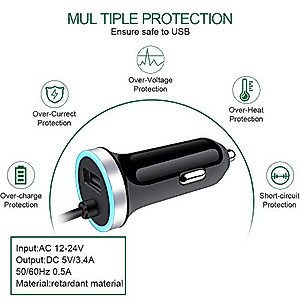 USB C Car Charger, 3.4A Fast Charging Car Charger for Samsung Galaxy S23 S22 S21 S20 S10E S9 S8 Note 20 10 9 8 A50 A20 A51 A70 A71 A21 A10E, LG G7 V60 Stylo 6/5, Car Adapter 3ft Type C Charger Cable