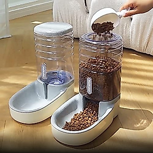 Meikuler Pets Auto Feeder 3.8L,Food Feeder and Water Dispenser Set for Small & Big Dogs Cats and Pets Animals (Grey)