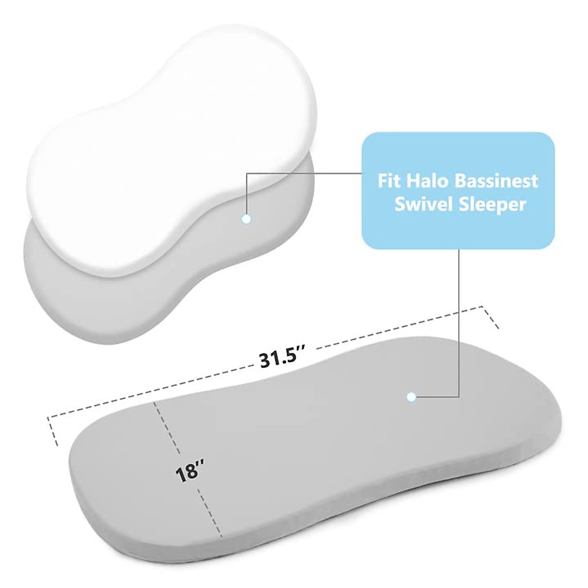 TILLYOU Cotton Fitted Bassinet Sheets for Baby Boy Girl, Fit for Halo Bassinet Swivel Sleeper, Adapt to Hourglass Bassinet Mattress Sheet, 31.5'' x 18'', 2 Pack White+Gray