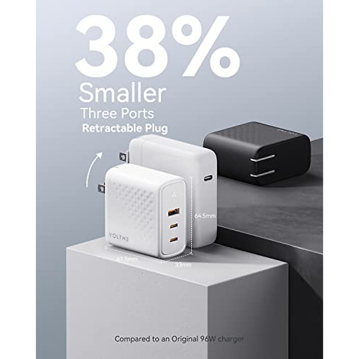 VOLTME 100W GaN III USB C Wall Charger (Foldable Plug), PD3.0 PPS USB-C Fast Charger 3-Port for MacBook Pro/Air, iPhone 14 13 12 11, Pixelbook, ThinkPad, Dell XPS, iPad Pro, Galaxy Note, Pixel, Pixel