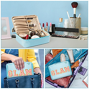 Preppy Patch GLAM Makeup Bag Cosmetic Bag Travel Toiletry Bag Large Brush Bags Case Multifunction Organizer Make Up Bag Reusable Toiletry Bag(Blue)