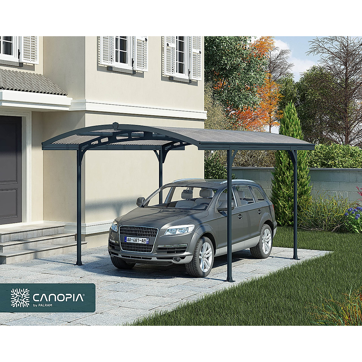 Palram - Canopia Atlas 10 x 16 Metal Carport, Heavy Duty Car Port, Weather-Protected Gray Aluminum Frame, Bronze Polycarbonate RV & Car Storage, UV Protected, DIY Truck Garage Kit, 10-Year Warranty