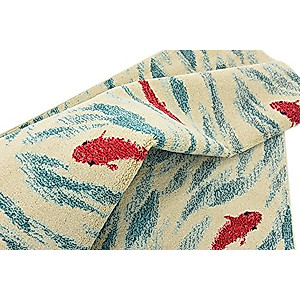 Unique Loom Positano Collection Coastal Modern Bright Colors Fish Beige Area Rug (5' x 8')
