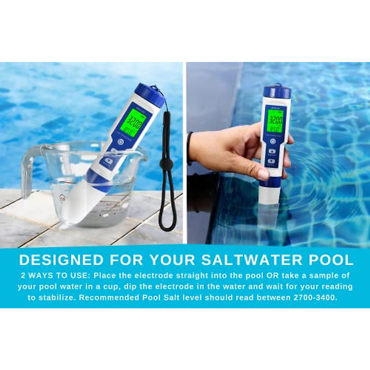 Pool Salt Tester & PH Digital Meter, Braxlee Saltwater Pool and Hot Tub All in one Smart Digital Solution
