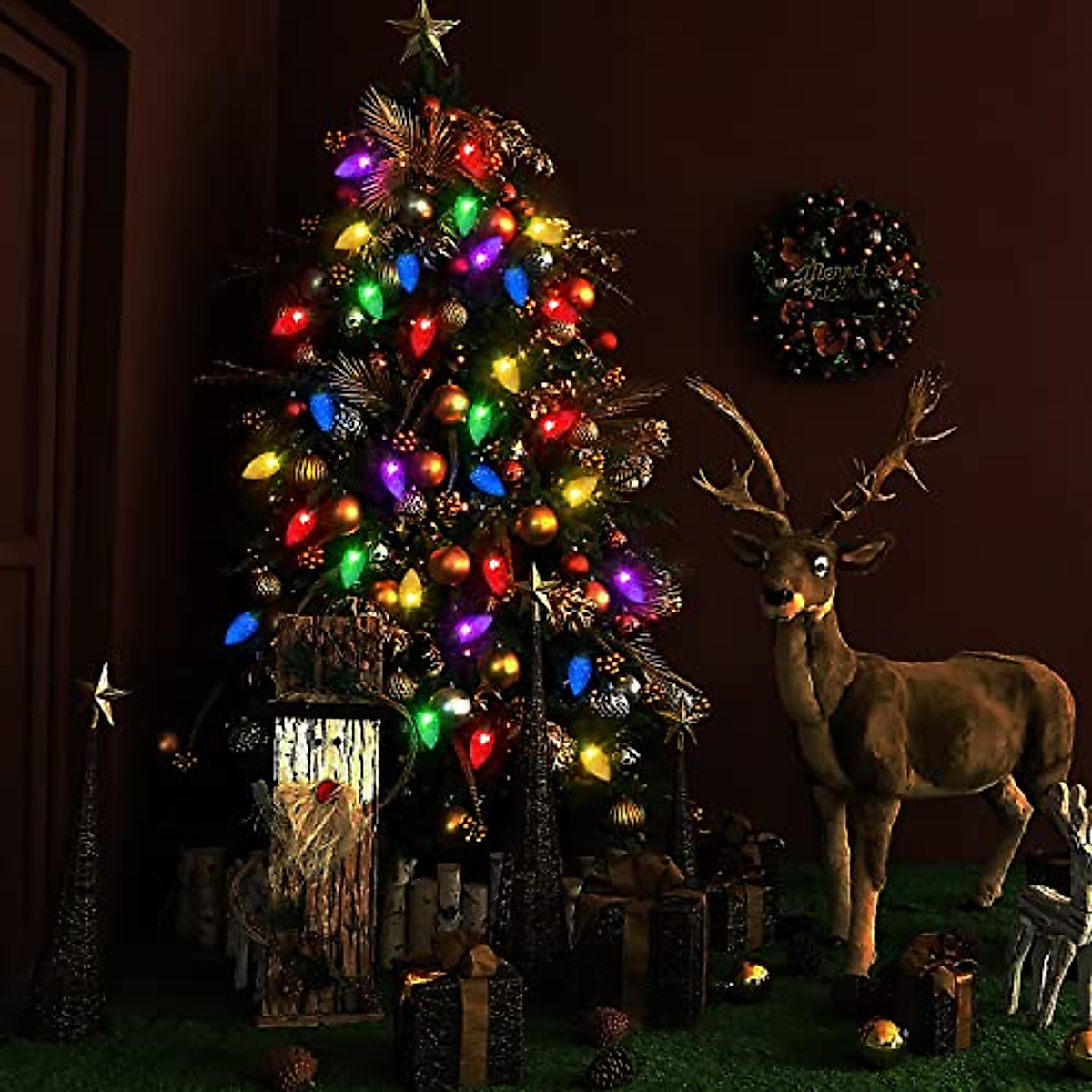 Anycosy Christmas Lights, 32.8 Ft 50 LED C9 Christmas Lights with Timing Function Waterproof and Connectable Plug for Home Party Garden Decor Outdoor Christmas Decorations WC-50