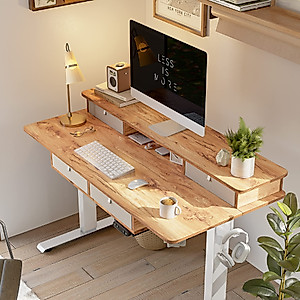 FEZIBO Height Adjustable Desk with 4 Drawers Storage and 3-Drawer Mobile File Cabinet