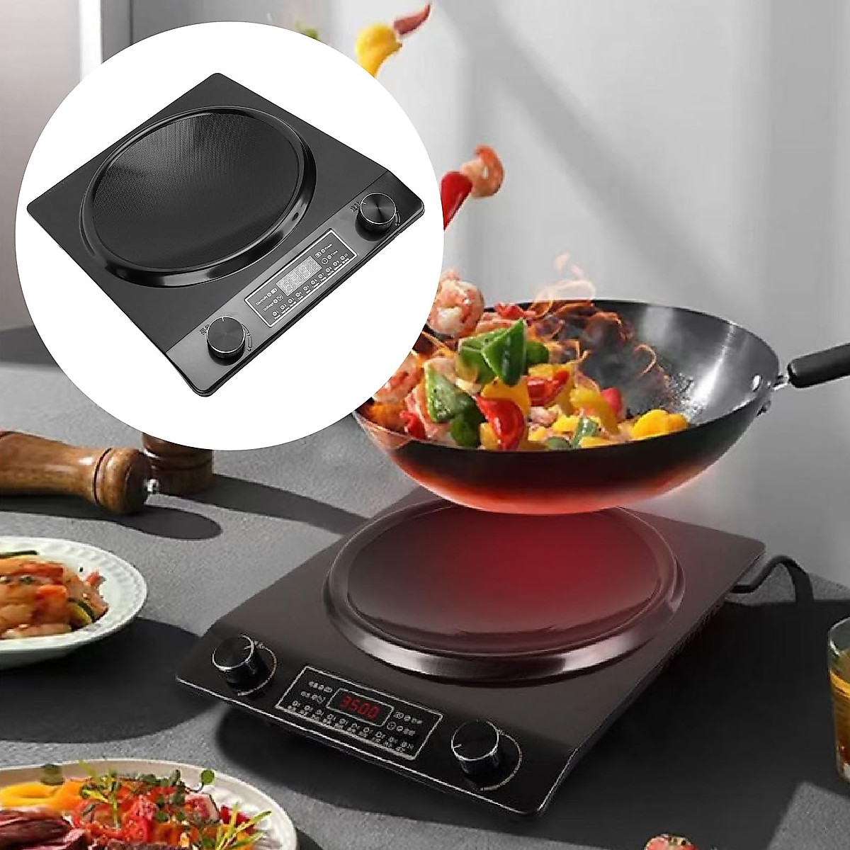 3500W Portable Induction Cooktop, Aluminum ABS Countertop Induction Cooker Hot Plate with Smart Touch Panel for Home Kitchen(us plug110V)