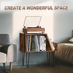 Record Player Stand,Vinyl Record Storage Cabinet,Turntable Stand with Multi-Compartment Design,Record Player Stand with Vinyl Storage Holds Up to 100 Albums (Light Brown)