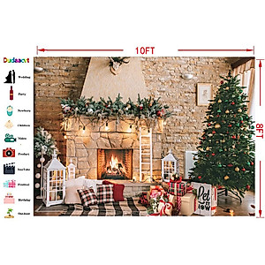 Dudaacvt 10x8ft Christmas Fireplace Theme Backdrop for Photography Christmas Photography Backdrop Merry Xmas Sock Gift Decorations Family Party Party Supplies Banner Booth Props D470