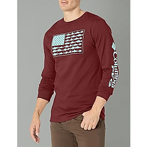 Columbia Mens Long Sleeve Tee Shirt; Columbia; Outdoors; Fishing; Camping; Hiking T Shirt, Rich Wine with Gulfstream, XX-Large US