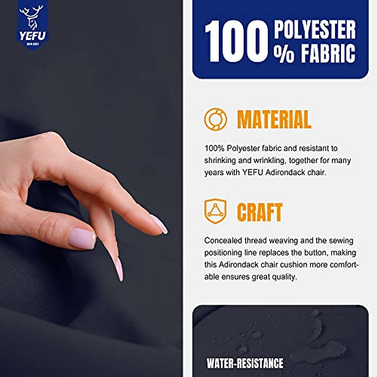 YEFU Adirondack Chair Cushion, Rocking Chair Cushions High Back, Thickened Patio Chair Pad for Indoor and Outdoor, 49x20x5 Inch, Navy