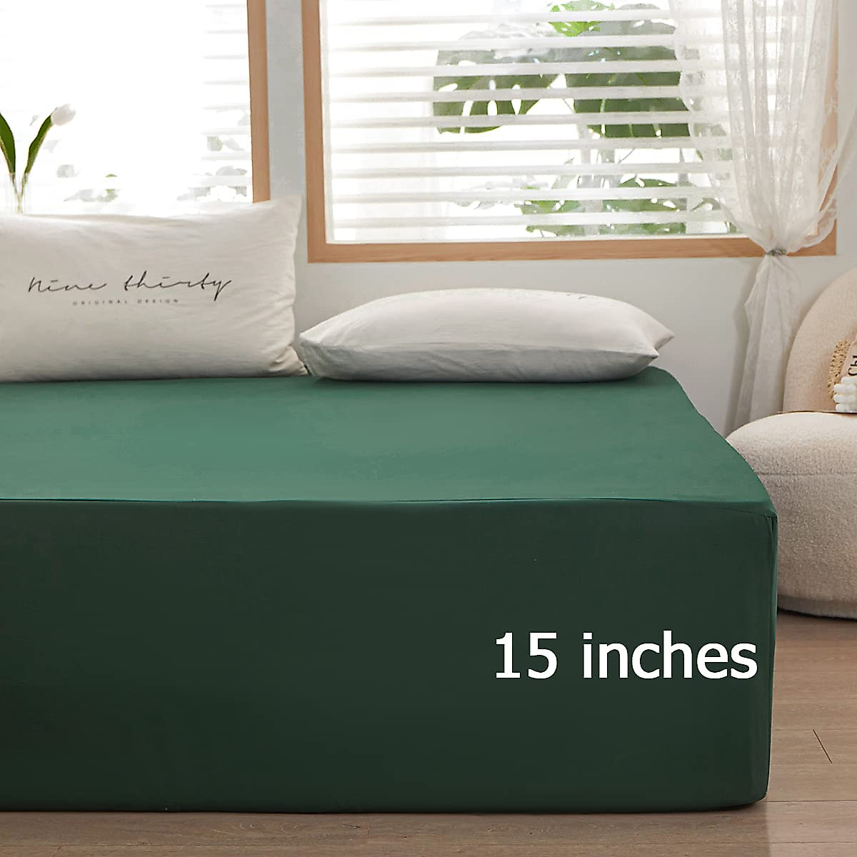 Bedding Twin Size Fitted Sheet Only-Twin Size Deep Pocket Bottom Sheet Fits 15inches Bed Matress Sheet Soft and Microfiber Easy Care-Dark Green