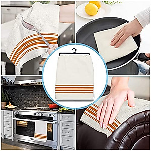 Fall Kitchen Towels Set Orange Stripes Thanksgiving Dish Towel French Stripe Farmhouse Style Dishcloths,Absorbent Soft Cotton Dish Cloths Tea Towels Fall Seasonal Decoration Hand Towels Set