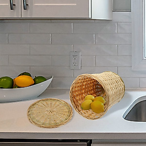 Hemoton 2pcs Small Woven Basket with Lid Rattan Trash Can Wastebasket Wicker Round Trash Bin Woven Storage Basket Decorative Egg Basket Laundry Hamper Flower Pots Planter Holder