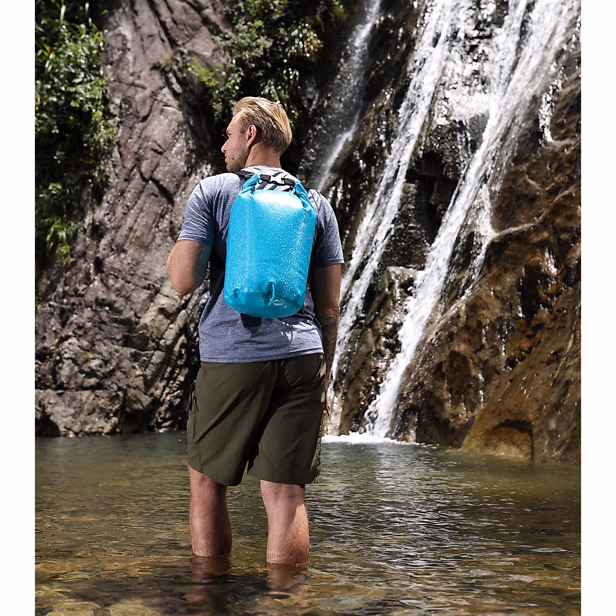 MARCHWAY Floating Waterproof Dry Bag Backpack 5L/10L/20L/30L/40L, Roll Top Sack Keeps Gear Dry for Kayaking, Rafting, Boating, Swimming, Camping, Hiking, Beach, Fishing (Shiny Blue, 5L)