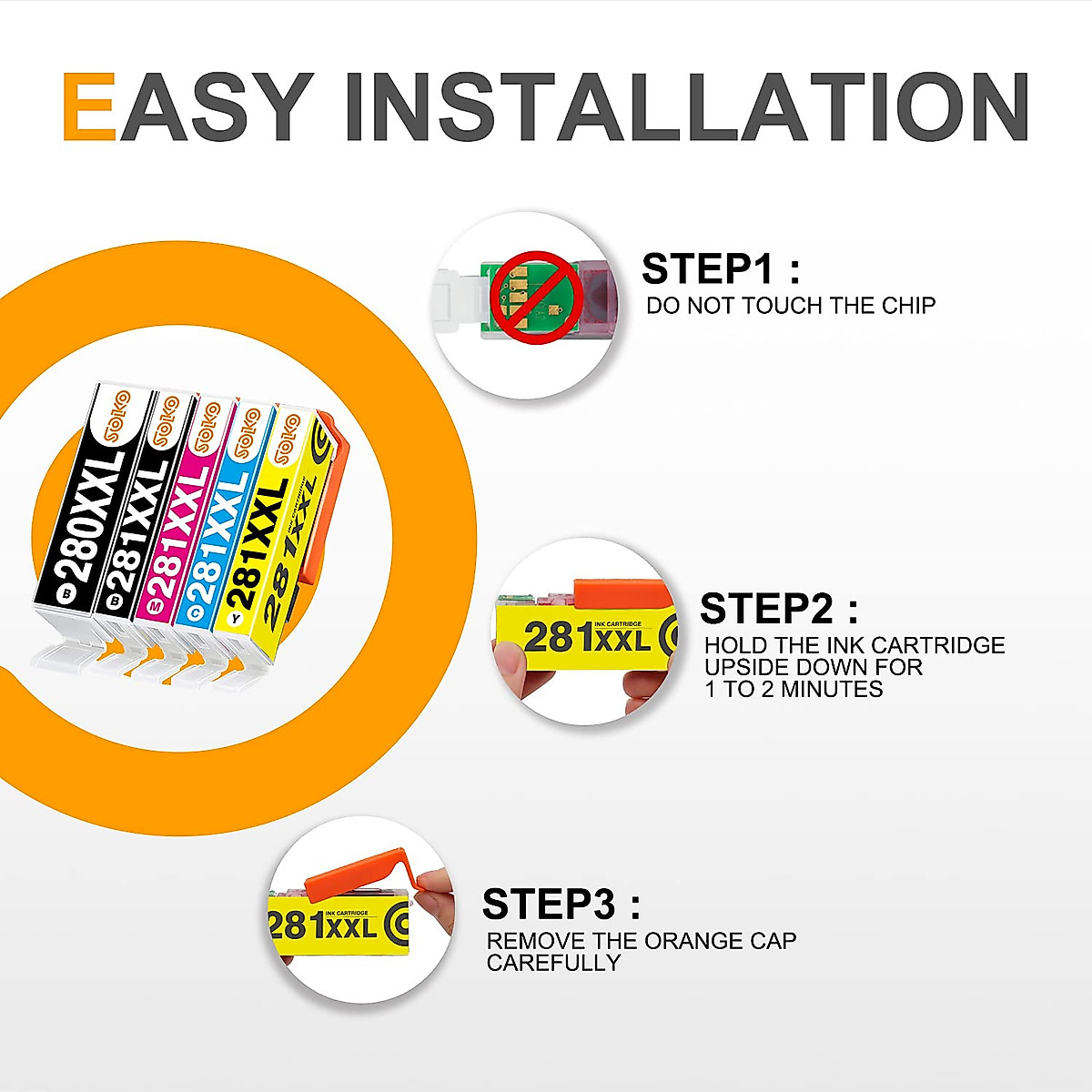 SOKO Compatible Ink Cartridges Replacement for Canon 280 281 PGI-280XXL CLI-281XXL PGI280 XXL CLI281XXL Used in Canon PIXMA TR7520 TR8520 TS9120 TS6120 TS6220 TS8120 TS8220 TS9520 Printer (5 Pack)