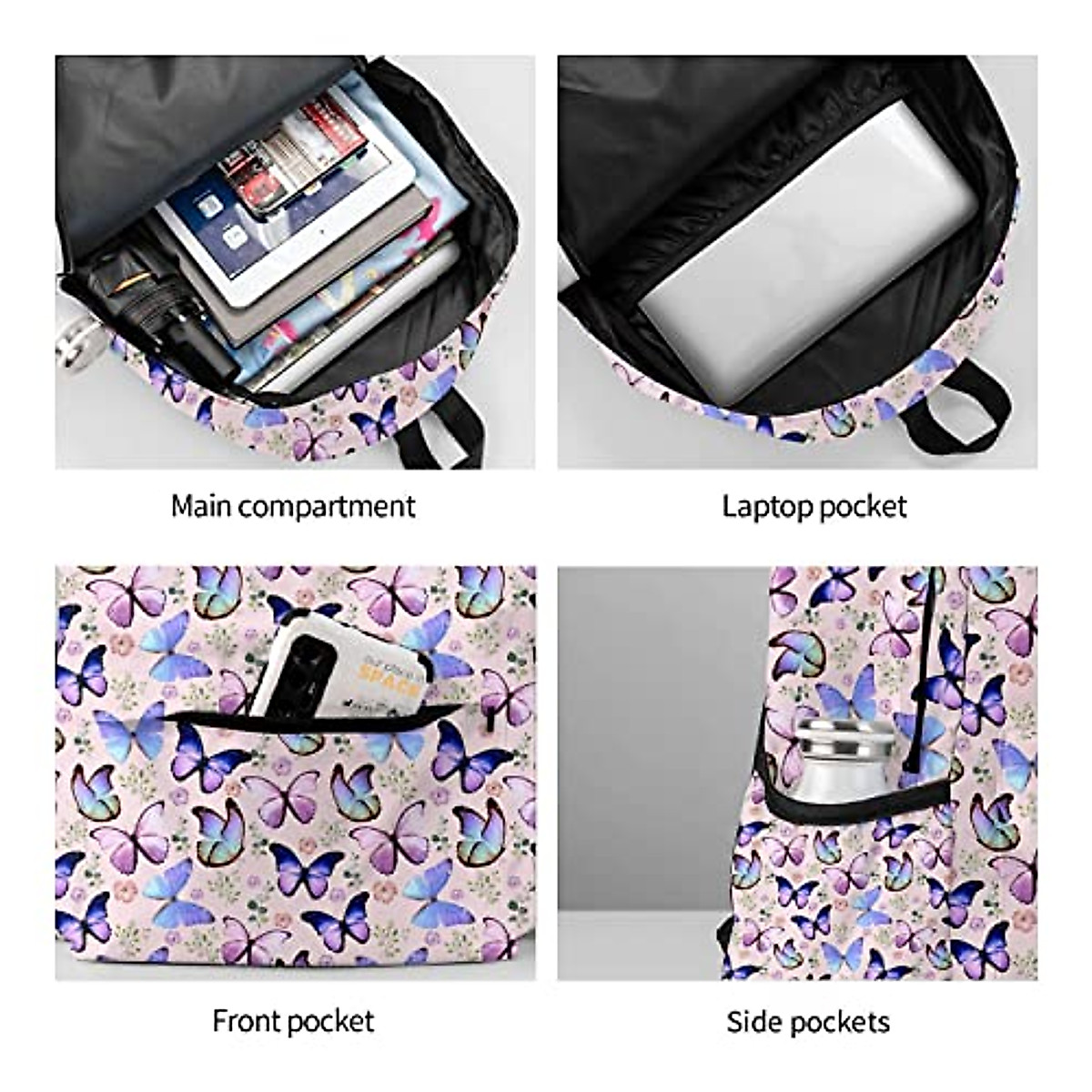 Nmbvcxz Butterfly Backpack for Women 17 inch Travel Casual Laptop Backpack Lightweight Waterproof Durable Hiking Daypack