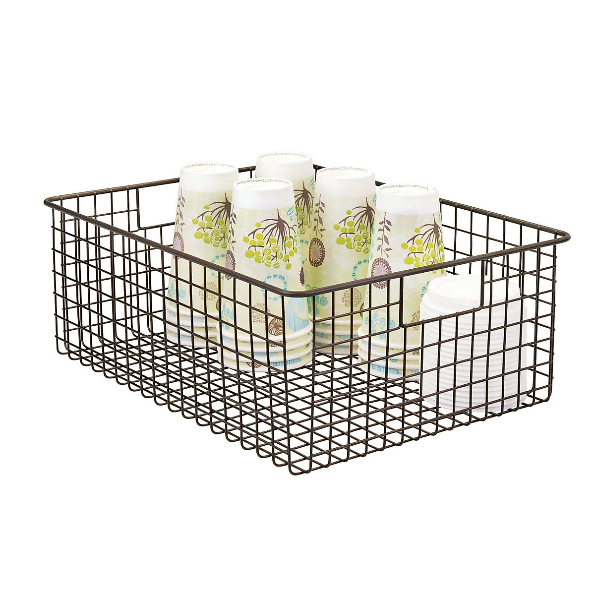 mDesign Metal Wire Food Storage Basket Organizer with Handles for Organizing Kitchen Cabinets, Pantry Shelf, Bathroom, Laundry Room, Closets, Garage - Concerto Collection - 2 Pack - Bronze