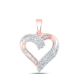 The Diamond Deal 10kt Rose Gold Womens Baguette Diamond Heart Pendant 1/4 Cttw