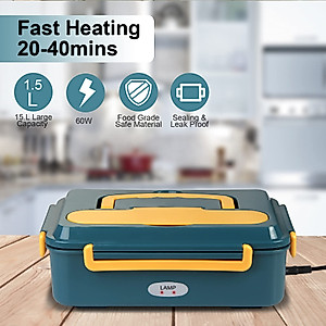 Electric Lunch Box Food Heater, 3 in 1 Food Warmer 12V 24V 110V Portable Heated Lunch Boxes for Car/Truck/Home Self Heating Box with 2 Removable 304 Stainless Steel Container, Fork & Spoon and Carry