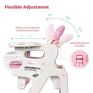 3-in-1 Baby High Chair with Adjustable Seat Back Detachable Seat Cushion and Double Removable Tray for Baby Toddlers 6 Months to 6 Years, Pink