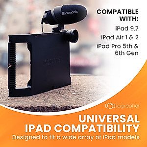 iOgrapher iPad Case with Handles for Tripod Compatible w/iPad 9.7 - iPad Camera Mount for iPad Air 1 & 2, iPad Pro 5th & 6th Gen - iPad Video Rig for Photography & Filmmaking - Includes 3 Cold Shoes