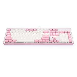 Redragon K623 Dual Color Keys Mechanical Gaming Keyboard Single White LED + RGB Side Edge Backlit 104 Key Wired Computer Keyboard with Blue Switches for Windows PC (White + Pink)
