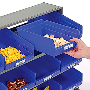 Global Industrial 3 Shelf Bench Rack, (12) 8" W Blue Bins, 33x12x21