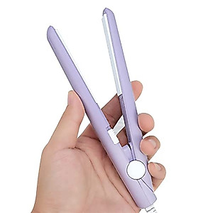 Travel Hair Straightener 4 Colours 2 in 1 Mini Hair Straightener Ceramic Tourmaline Plate Beauty Flat Iron Curling Iron Heating (Purple)