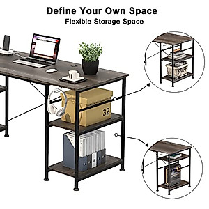 Tbfit L ShapedDesk with Storage Shelves,95.2 Inch Reversible Coner Desk Office Desk for Small Space,Large Computer Gaming Desk Workstation with Power Outlet,2 Person Long Writing Study Table(Gray) …