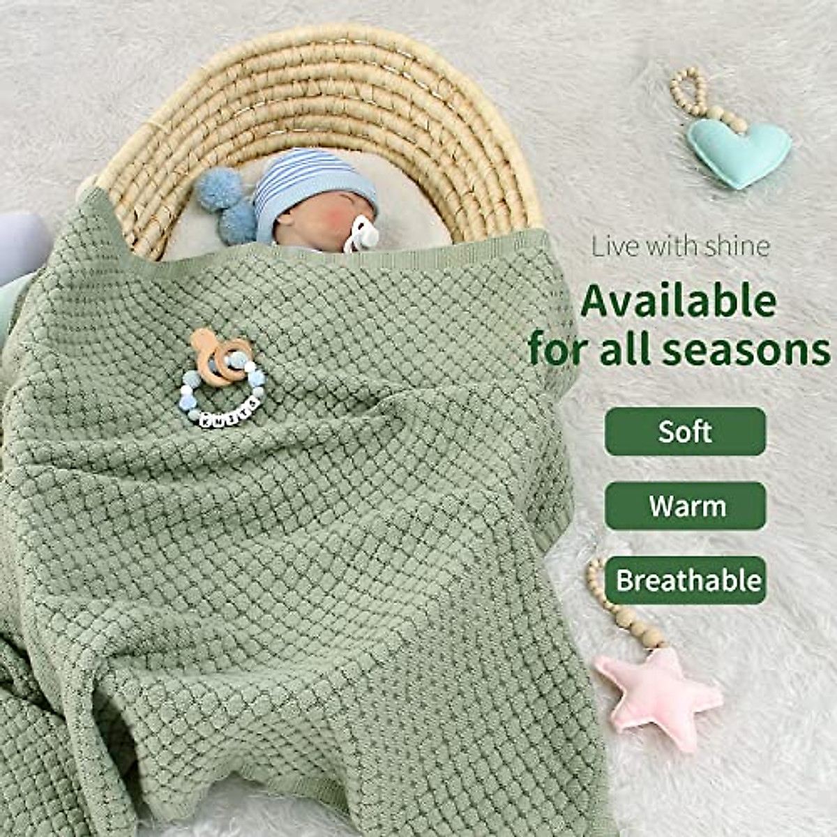 mimixiong Baby Blanket Knitted Soft Swaddling Receiving Baby Blankets for Crib Stroller Sage Green 40x30 Inch