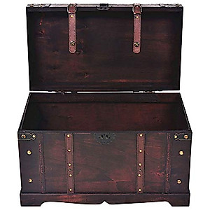 BLUECC Vintage Wood Treasure Chest Storage Trunk Brown 26"x15"x15.7" Gift for Boy Girl Best Friend