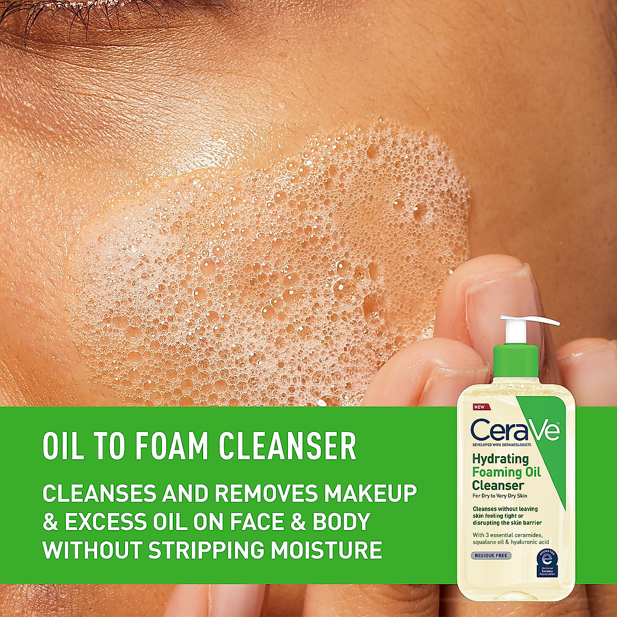 CeraVe Hydrating Foaming Oil Cleanser | Moisturizing Oil Cleanser for Face & Body with Squalane Oil, Hyaluronic Acid & Ceramides | For Dry to Very Dry Skin | Fragrance Free & Residue Free | 8 FL Oz