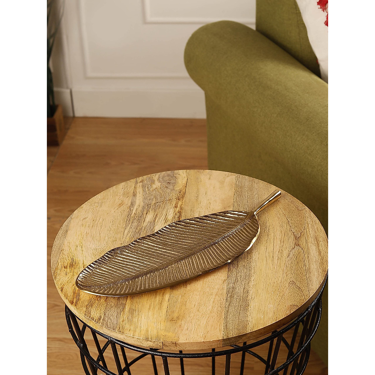 Purestory 14 Inch Gold Leaf Decorative Serving Tray Platter.Tabletop Display Platter.Centerpiece Platter Tray for Home Décor - Gold