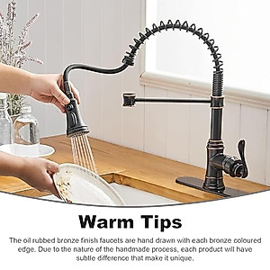 BWE Oil Rubbed Bronze Deck Mount Kitchen Faucet with Spray, Sweep, and Stream Modes