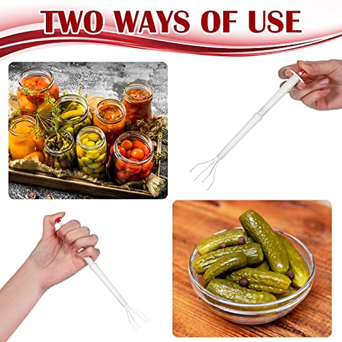 Set of 4 Pickle Picker Stainless Steel and Plastic Pickle Pincher 8 Inch Deluxe Pickle Grabber Tool Pickle Jar Fork for Kitchen Food Olive Pepper, White