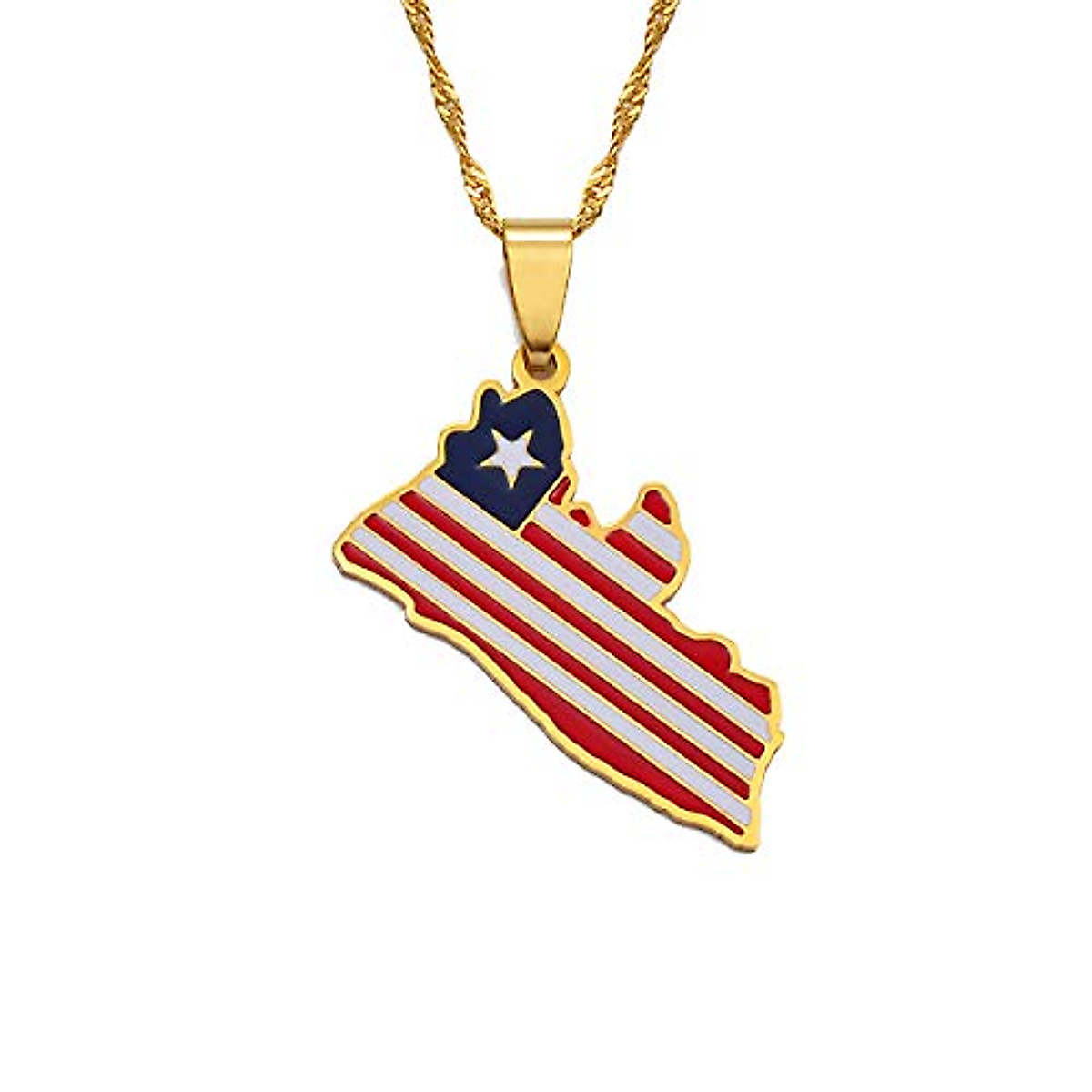 Hafrita Liberia Country Map Flag Pendant Necklaces Gold Liberian Maps Necklace