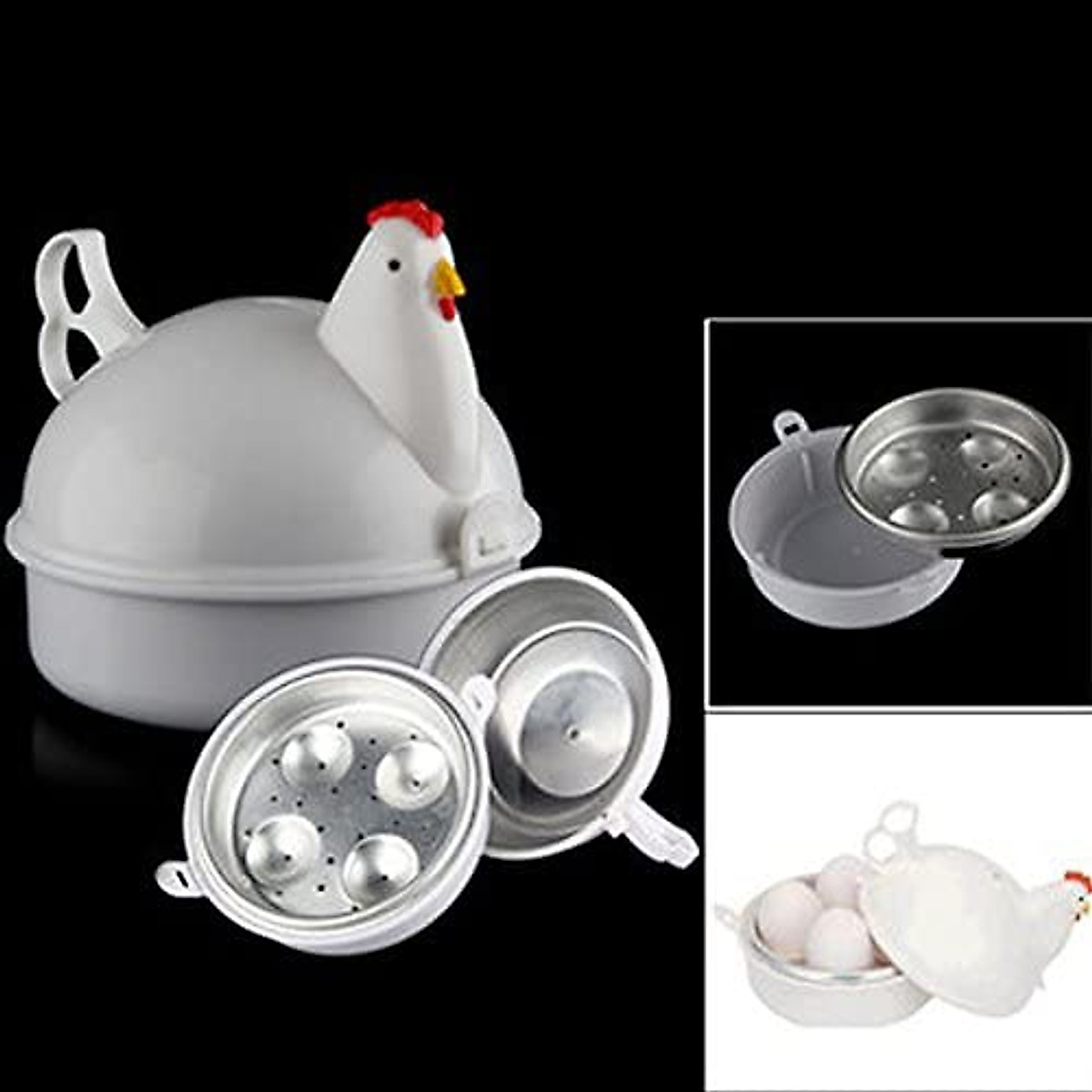 Microwave Oven Boiler Microwave Egg Steaner Poacher Cooker Boiler Steamer Gadgets Cook Soft and Hard Boiled Egg, Chicken Shape, For 4 Eggs Kitchen White