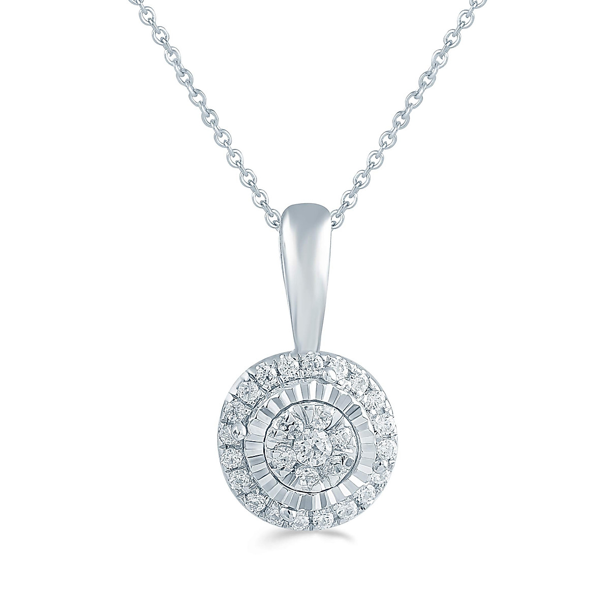 Fifth and Fine 1/10ct tw Diamond Round Cluster Fashion Pendant in Sterling Silver with 18" cable chain