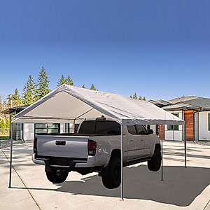Caravan Canopy Powder Coated Heavy Duty Steel Frame Pop Up Carport with 6 Steel Stakes for Outdoor Activities and Events, White