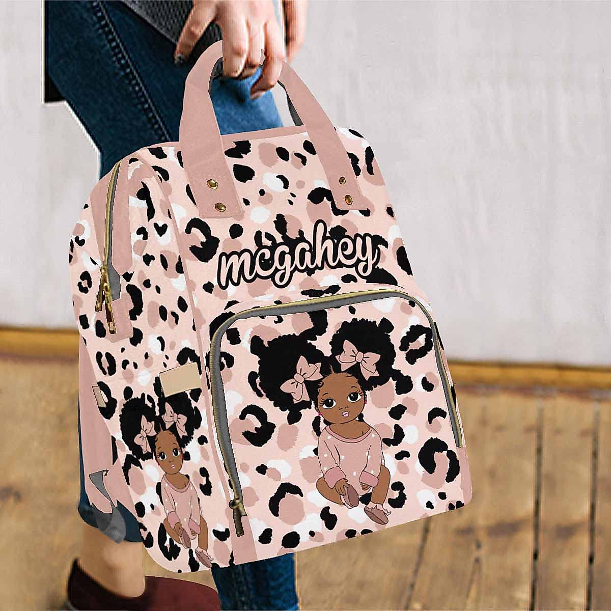 Artsadd Personalized Diaper Bag Backpack with Name, Dots Pink Bow Tie Bow Tie Daypack Mommy Nappy Baby Bag Customized Large Capacity Baby Backpack for Girls Baby Birthday Gifts