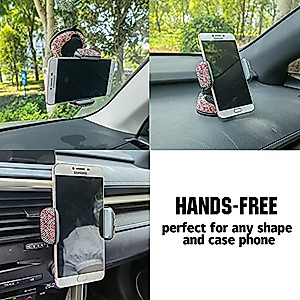 Amiss Universal Bling Cell Phone Holder, 360°Adjustable Car Phone Mount with One More Air Vent Base, Crystal Car Interior Decoration, for Windshield, Dashboard and Air Vent (Pink & White)