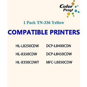 (1-Pack, Yellow) ColorPrint Compatible TN336 Yellow Toner Cartridge Replacement for Brother TN336 TN-336 TN-336Y TN336Y Work with MFC-L8850CDW HL-L8350CDW HL-L8350CDWT MFC-L8600CDW HL-L8250CDN Printer