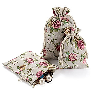 Burlap Bags with Drawstring,4 by 6 Inches Burlap Flower Pouch Bags Gift Bags Jewelry Pouches for DIY Craft Wedding Party,Rose Linen Burlap Bags (Lot of 50)