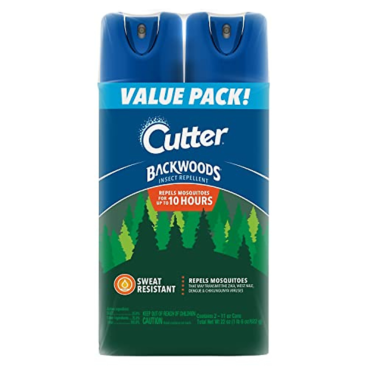 Cutter Backwoods Insect Repellent (2 Count), Mosquito Repellent, 25% DEET, Sweat Resistent, 11 Ounce (Aerosol Spray)
