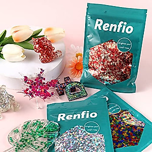 Renfio 1.75 Oz 50g Holographic Loving Heart Shape Shiny Glitter Love Confetti Sequin Glitters Resin Sparkle Chunky Sequins for DIY Mold Art Nail Artwork Holiday Decoration - Laser Red